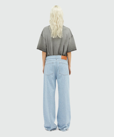 Wide-leg glitter denim pants - MSGM Official Wide-leg glitter denim pants - MSGM Official