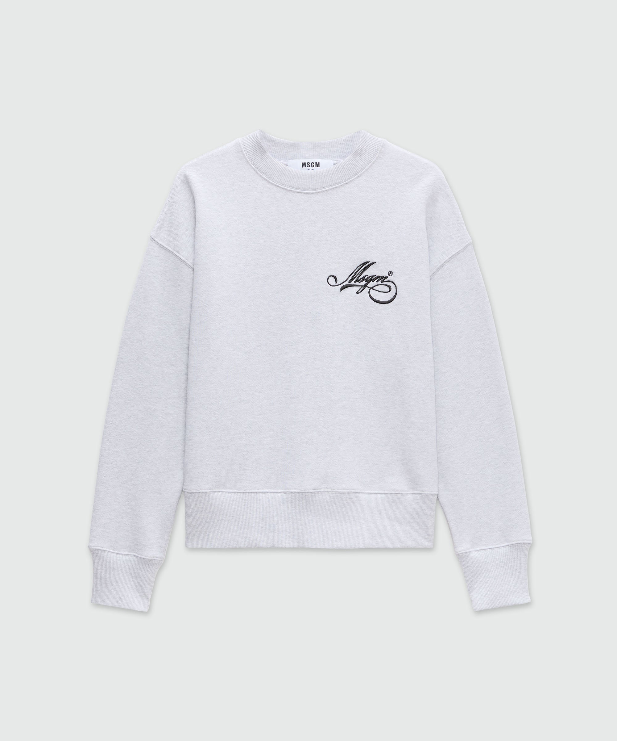 Grey melange jersey sweatshirt with cursive MSGM logo - MSGM Official