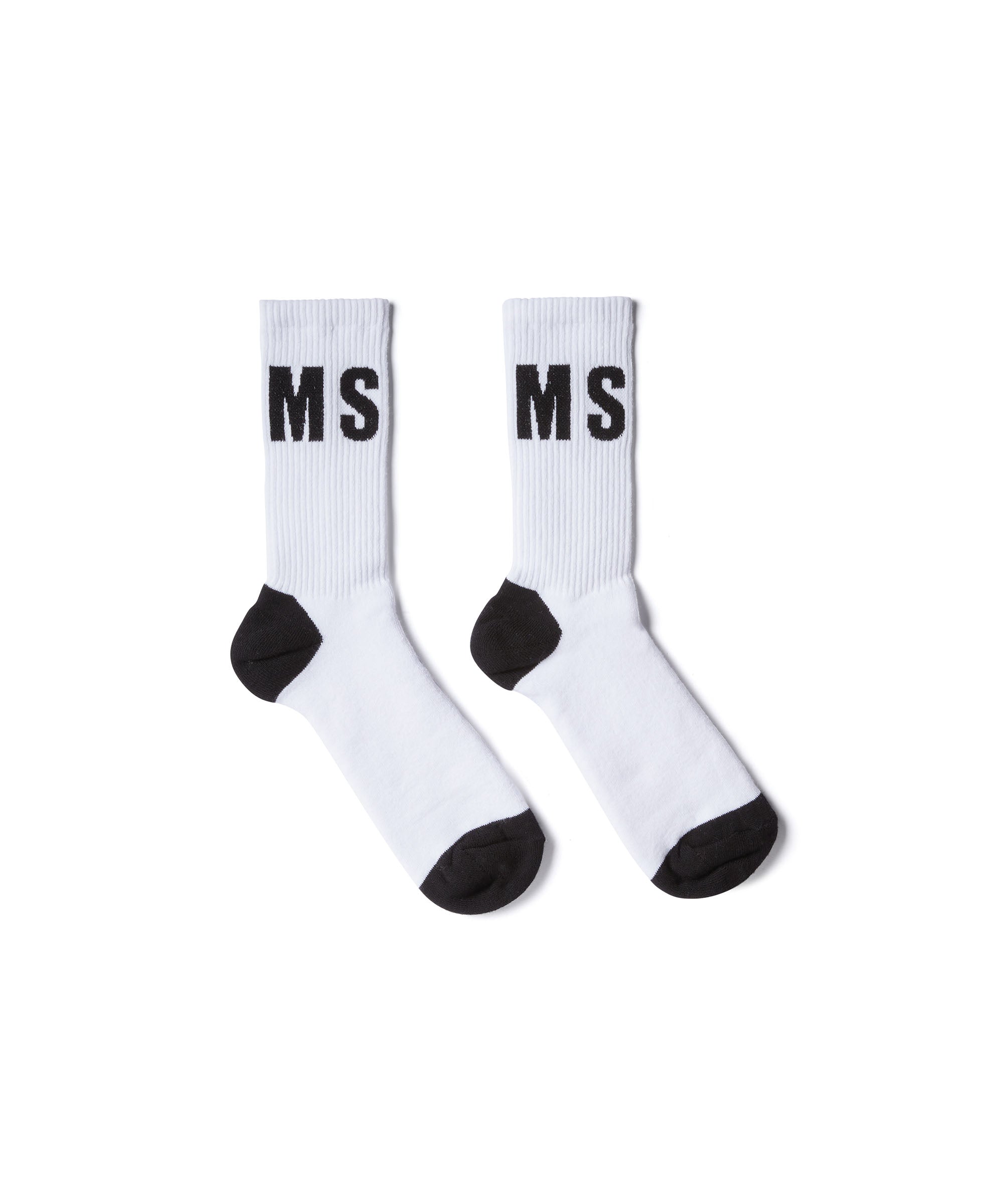 Plain-coloured socks with contrasting toe and heel and vertical logo ...